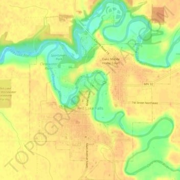 Red Lake Falls topographic map, elevation, terrain