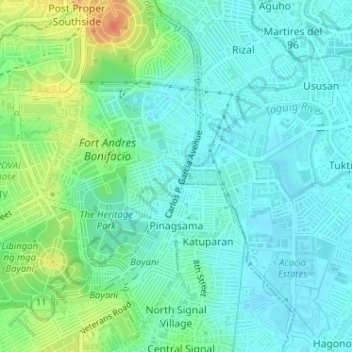 Pinagsama topographic map, elevation, terrain