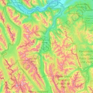Kananaskis River topographic map, elevation, terrain