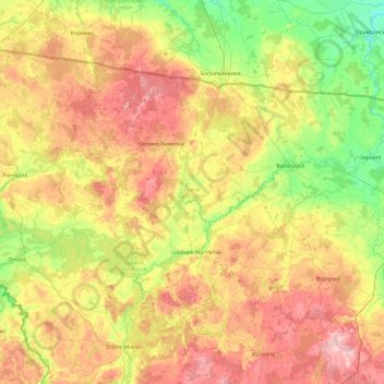 Bartoszyce County topographic map, elevation, terrain