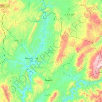 Atenango del Río topographic map, elevation, terrain