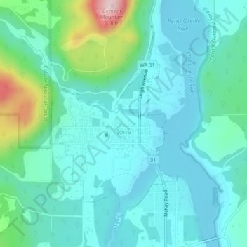 Ione topographic map, elevation, terrain