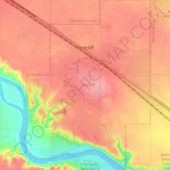 Redcliff topographic map, elevation, terrain