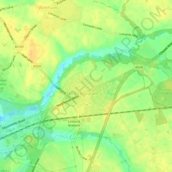 Lostock Gralam topographic map, elevation, terrain