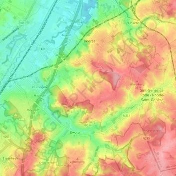 Beersel topographic map, elevation, terrain