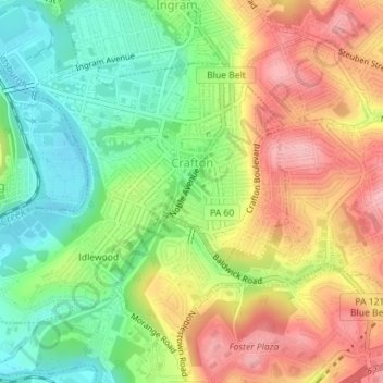 Crafton topographic map, elevation, terrain