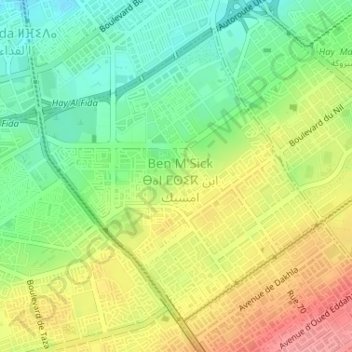 arrondissement de Ben M'Sick مقاطعة ابن امسيك topographic map, elevation, terrain
