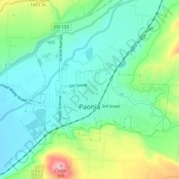 Paonia topographic map, elevation, terrain