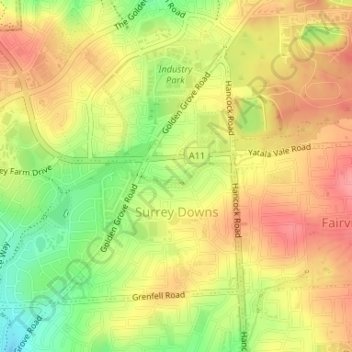 Surrey Downs topographic map, elevation, terrain