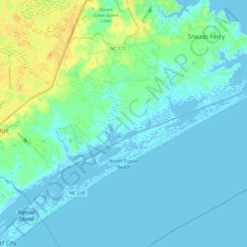 North Topsail Beach topographic map, elevation, terrain
