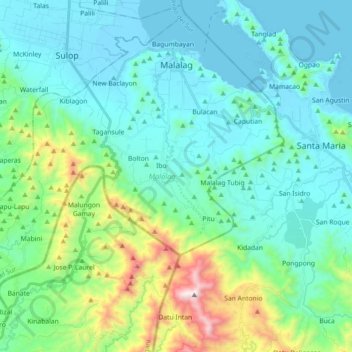 Malalag topographic map, elevation, terrain