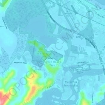Tweed Heads West topographic map, elevation, terrain