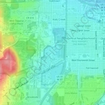 Grand Traverse Commons Natural Area topographic map, elevation, terrain