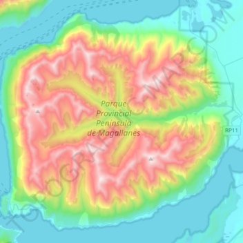 Península de Magallanes topographic map, elevation, terrain