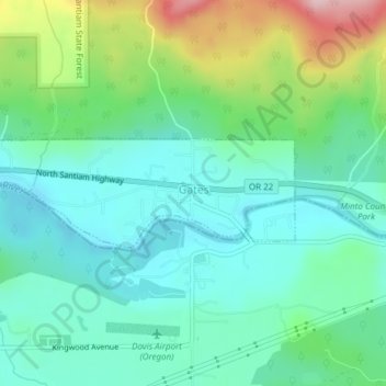 Gates topographic map, elevation, terrain