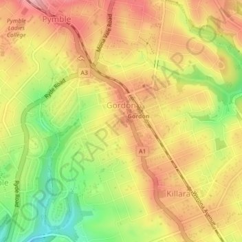Gordon topographic map, elevation, terrain