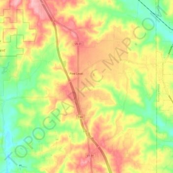 Pine Level topographic map, elevation, terrain