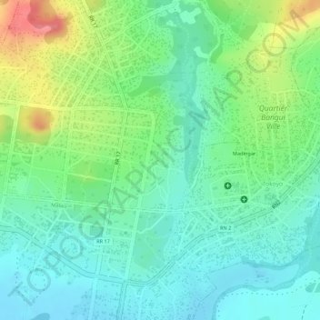 Ngombe topographic map, elevation, terrain