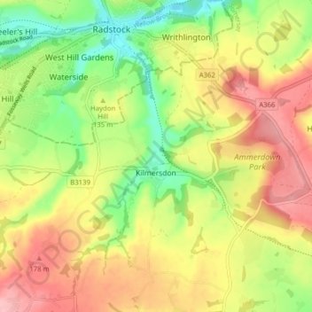 Kilmersdon topographic map, elevation, terrain