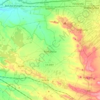 Torregrossa topographic map, elevation, terrain