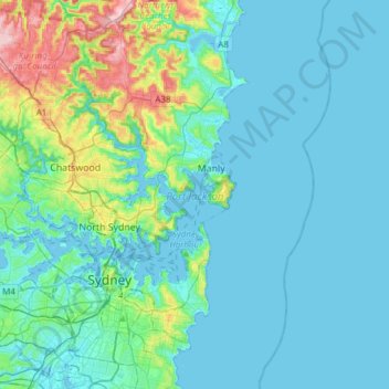Port Jackson topographic map, elevation, terrain