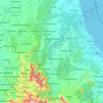 Mahaweli River topographic map, elevation, terrain