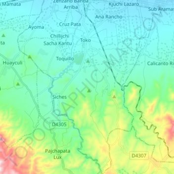 Toco topographic map, elevation, terrain