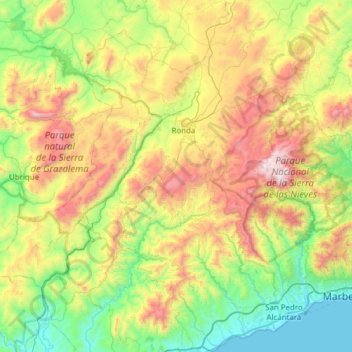 Serranía de Ronda topographic map, elevation, terrain
