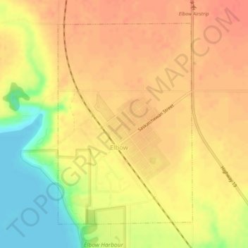 Elbow topographic map, elevation, terrain