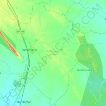 Bellampalle mandal topographic map, elevation, terrain