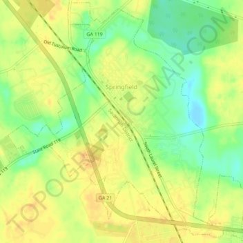 Springfield topographic map, elevation, terrain