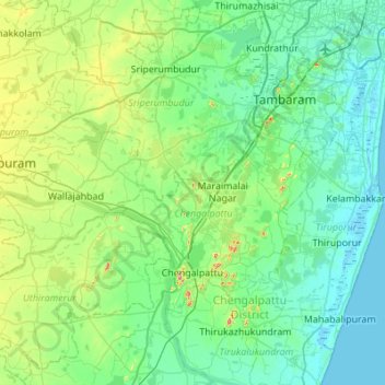 Kanchipuram topographic map, elevation, terrain