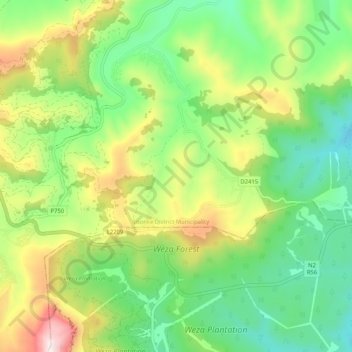Weza Forest topographic map, elevation, terrain