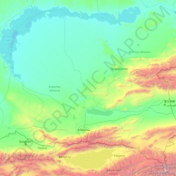 Almaty Region topographic map, elevation, terrain