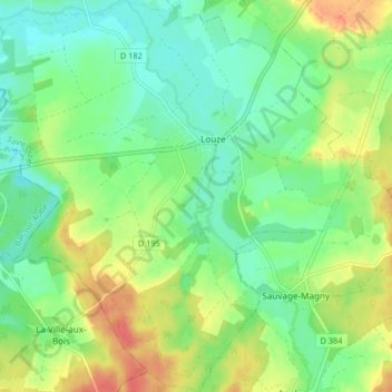 Louze topographic map, elevation, terrain