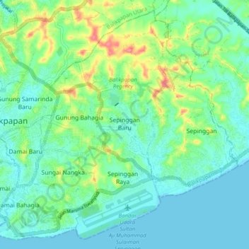 Balikpapan Selatan topographic map, elevation, terrain
