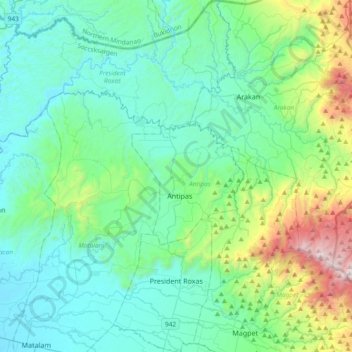 President Roxas topographic map, elevation, terrain
