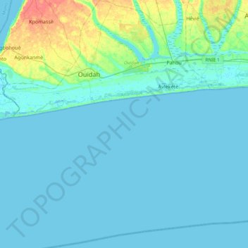 Ouidah topographic map, elevation, terrain