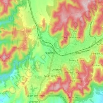 Bowenfels topographic map, elevation, terrain