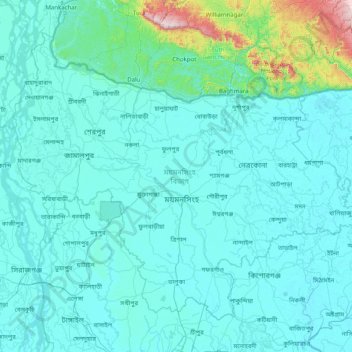 Mymensingh Division topographic map, elevation, terrain