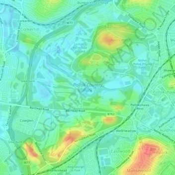 Pollok Country Park topographic map, elevation, terrain