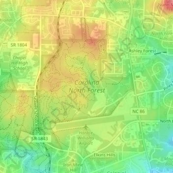 Carolina North Forest topographic map, elevation, terrain
