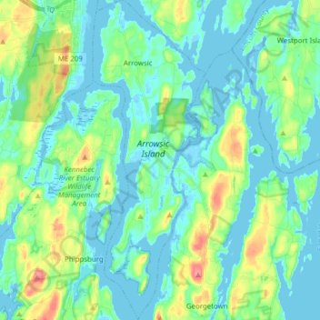 Arrowsic topographic map, elevation, terrain