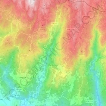 Rio Douro topographic map, elevation, terrain
