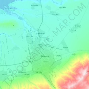 Karakol City topographic map, elevation, terrain