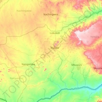 Masasi topographic map, elevation, terrain