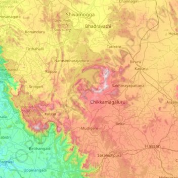 Chikkamagaluru district topographic map, elevation, terrain