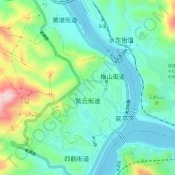 Ziyun Subdistrict topographic map, elevation, terrain