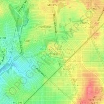 Friendship Heights Village topographic map, elevation, terrain