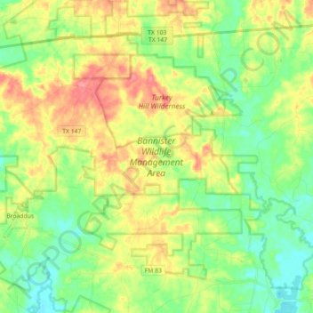 Bannister Wildlife Management Area topographic map, elevation, terrain
